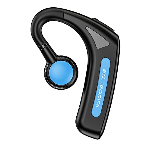 Open Ear Headphones Bluetooth Single Bone Conduction Wireless Earbuds with Earhooks Microphone Earphones Waterproof Long Battery Life Earpiece for Workout Running Sports Cycling Gym Android iOS Blue