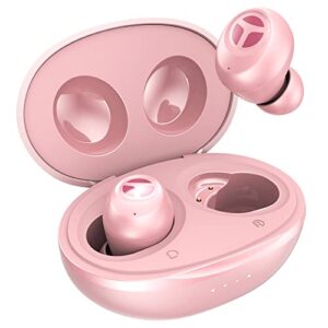 tranya t10 pro wireless earbuds bluetooth 5.3, 12mm driver with premium deep bass, wireless charging, ipx7 waterproof, low-latency game mode in ear headphones -pink