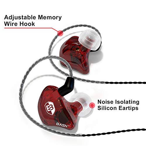 BASN Bsinger BC100 in Ear Monitor Headphones Universal Fit Noise Isolating IEM Earphones for Musicians Singers Studio Audiophiles (Red)