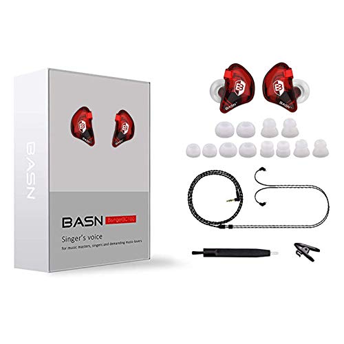 BASN Bsinger BC100 in Ear Monitor Headphones Universal Fit Noise Isolating IEM Earphones for Musicians Singers Studio Audiophiles (Red)