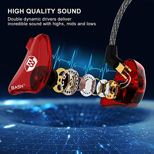 BASN Bsinger BC100 in Ear Monitor Headphones Universal Fit Noise Isolating IEM Earphones for Musicians Singers Studio Audiophiles (Red)