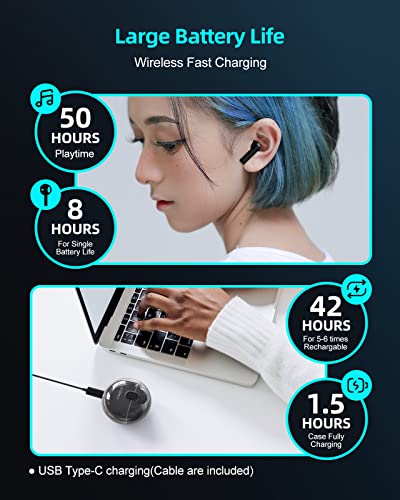 iFory True Wireless Earbuds, Bluetooth 5.3 in-Ear Earphones with Game/Music Mode 60ms Low-Latency Headphones, 40H Playtime Headset Noise cancelation, Auto Pairing Charging Case Headphones (Black)