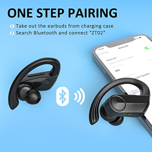 ZZN Wireless Earbuds Bluetooth Headphones, Sports Headsets with Earhooks Noise Canceling 30H Battery Waterproof IPX7 Earphones with Charging Case for Gym Running Workout