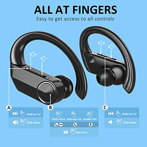 ZZN Wireless Earbuds Bluetooth Headphones, Sports Headsets with Earhooks Noise Canceling 30H Battery Waterproof IPX7 Earphones with Charging Case for Gym Running Workout