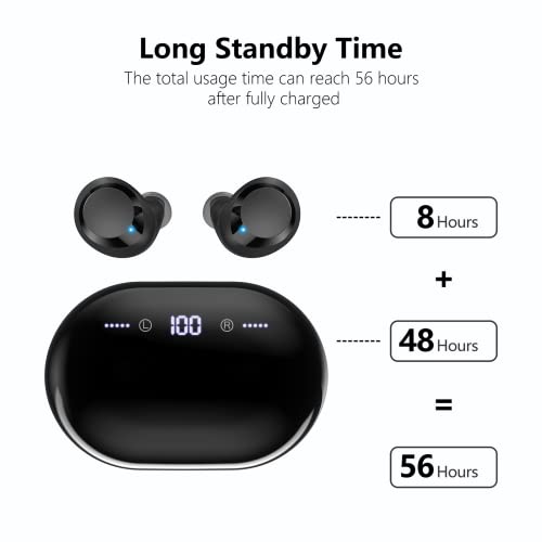 Aruind Wireless Earbuds Bluetooth Headphones, 56H Playback True Wireless Stereo Earbuds LED Display IPX7 Waterproof Deep Bass Built-in Mic Earphone with Wireless Charging Case for iPhone/Android