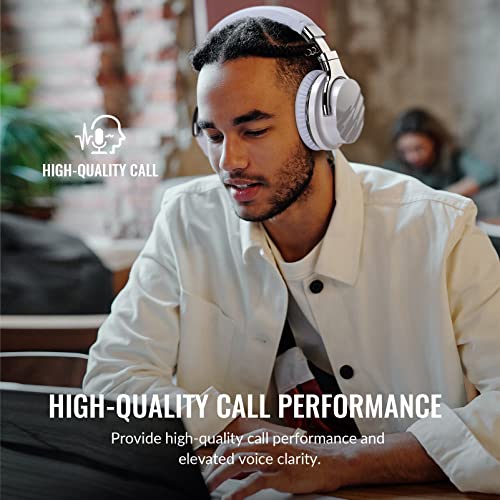 MOVSSOU E7 Max Active Noise Cancelling Bluetooth Headphones, Over-Ear Wireless Headphones with Built-in Mic, 30H Playtime, Premium Sound, Comfortable Earpads for Travel, Home Office-White