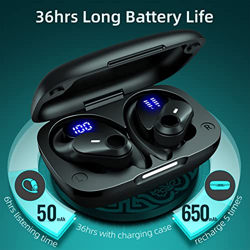 for Samsung Galaxy A53 5G Wireless Earbuds Bluetooth Headphones, Over Ear Waterproof with Microphone LED Display for Sports Running Workout - Black