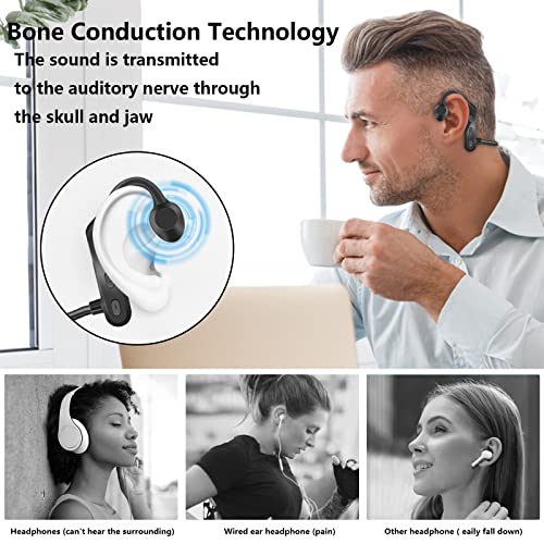 VOFUOE Bone Conduction Bluetooth Headphones, Wireless Open-Ear Headphones with Microphone, Sports Headset IPX5 Sweatproof Earphones for Outdoor, Running, Cycling, Driving, Hiking, Gym-Black