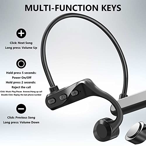 VOFUOE Bone Conduction Bluetooth Headphones, Wireless Open-Ear Headphones with Microphone, Sports Headset IPX5 Sweatproof Earphones for Outdoor, Running, Cycling, Driving, Hiking, Gym-Black