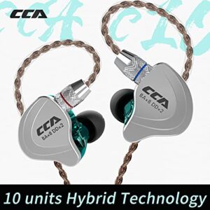 CCA C10 in Ear Monitor Headphone 10 Hybrid Drivers Wired Earbud 4BA 1DD HiFi IEM Earphones Stereo Noise Isolating Earphone with Detachable Cable for Musicians Singers Studio Audiophiles Dj PC