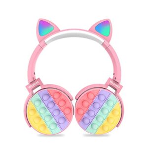 rainbow pop-on-it bluetooth headphones, fidget bluetooth head-mounted stereo headset, wireless headphones noise cancelling headphones over-ear headphones gaming headset for kids teens (pink)