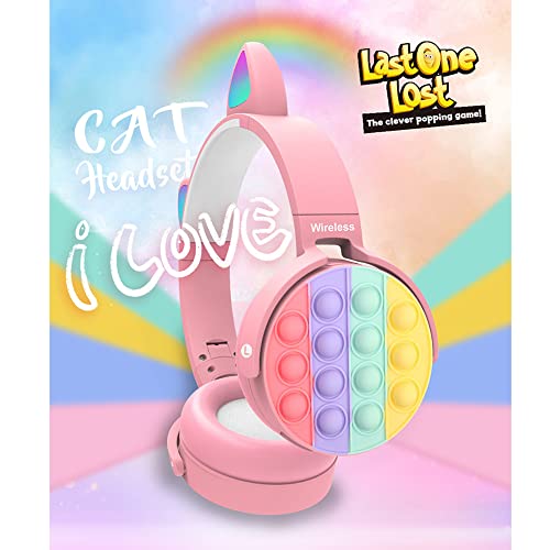 Rainbow Pop-On-It Bluetooth Headphones, Fidget Bluetooth Head-Mounted Stereo Headset, Wireless Headphones Noise Cancelling Headphones Over-Ear Headphones Gaming Headset for Kids Teens (Pink)