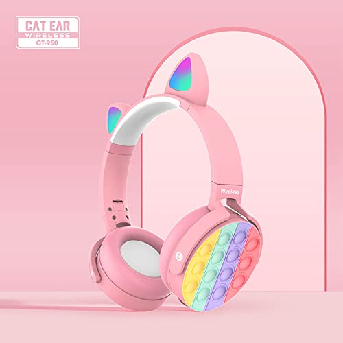 Rainbow Pop-On-It Bluetooth Headphones, Fidget Bluetooth Head-Mounted Stereo Headset, Wireless Headphones Noise Cancelling Headphones Over-Ear Headphones Gaming Headset for Kids Teens (Pink)