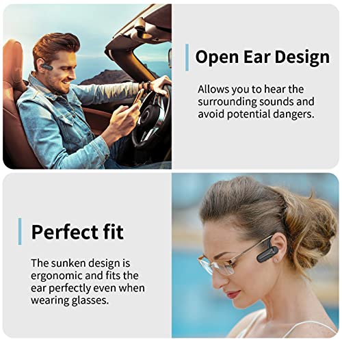 Bone Conduction Bluetooth Headphones, Wireless Open-Ear Headphones with Microphone, Sports Headset Sweatproof Noise-Canceling Earphones for Running, Outdoor, Cycling, Driving, Hiking, Gym-Black