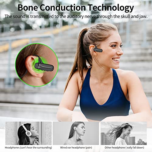 Bone Conduction Bluetooth Headphones, Wireless Open-Ear Headphones with Microphone, Sports Headset Sweatproof Noise-Canceling Earphones for Running, Outdoor, Cycling, Driving, Hiking, Gym-Black