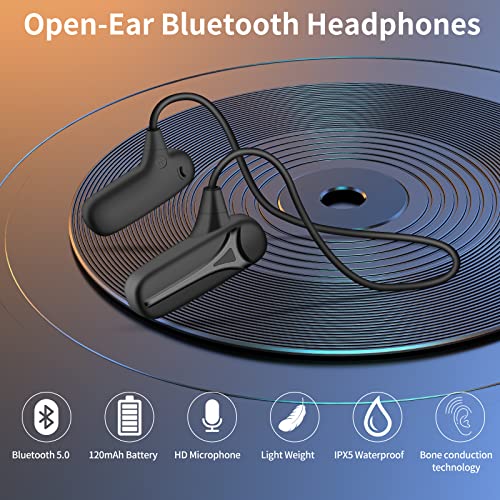 Bone Conduction Bluetooth Headphones, Wireless Open-Ear Headphones with Microphone, Sports Headset Sweatproof Noise-Canceling Earphones for Running, Outdoor, Cycling, Driving, Hiking, Gym-Black