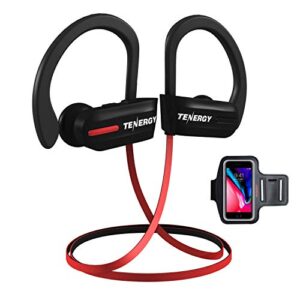 tenergy t20 wireless bluetooth headphones, ipx7 sweatproof, running earphones, noise canceling 8-hour working time, in-ear bluetooth v4.1 stereo earbuds with mic, bonus sport armband