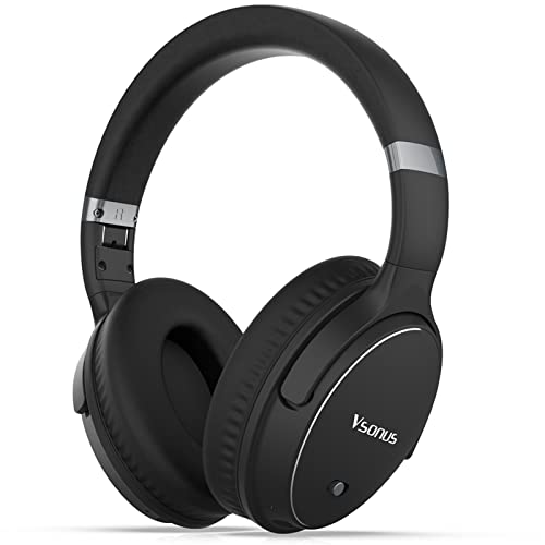 Vsonus H51 Active Noise Cancelling Headphones, Wireless Over Ear Bluetooth Headphones, Heavy Bass, BT 5.0, 30H Playtime, Metal Cover, Comfortable Protein Earpads for Travel Home Office