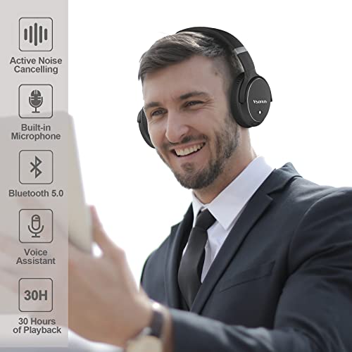 Vsonus H51 Active Noise Cancelling Headphones, Wireless Over Ear Bluetooth Headphones, Heavy Bass, BT 5.0, 30H Playtime, Metal Cover, Comfortable Protein Earpads for Travel Home Office