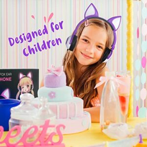 ONTA Kids Headphones with Cute LED Glowing Cat Ears,Foldable, Noise-Canceling and Adjustable Toddlers Headphones for Boys and Girls (Purple)