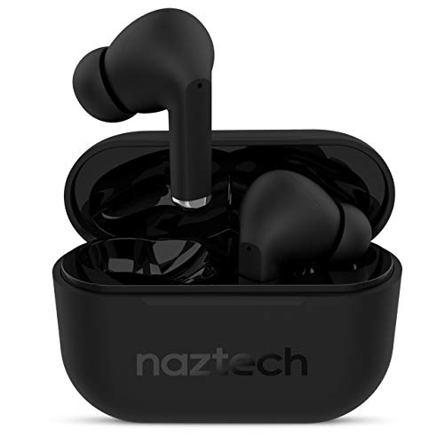 Naztech Xpods PRO True Wireless BT 5.0 Earbuds w/Portable Wireless Charging Case, Noise Cancelling Mic, Comfortable Design for Commute, Home Office, Sports, Jogging (Black)