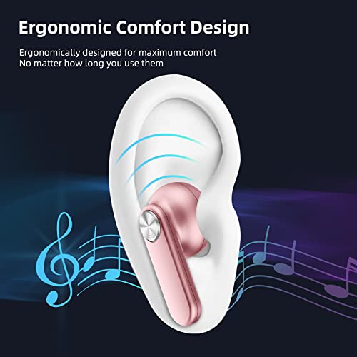 NexiGo Air T2 (Gen 2) Ultra-Thin Wireless Earbuds, Qualcomm QCC3040, Bluetooth 5.2, 4-Mic CVC 8.0 Noise Cancelling for Clear Calls, Volume Control, aptX, 28H Playtime, IPX5, Rose Gold