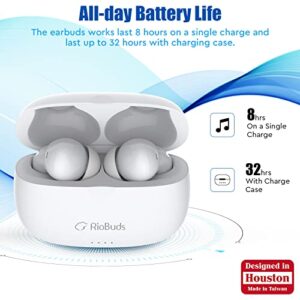 RioBuds Active Noise Cancelling Wireless Earbuds, Designed in Houston, Made in Taiwan, Transparency Mode, in-Ear Detection Headphones, Bluetooth 5.2, All-Day Battery Life, Touch Control, Headset