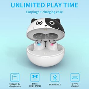 Togetface Kids Wireless Earbuds for Small Ears - Panda Bluetooth Headphones - with Mic and Noise Cancelling, is The Best Christmas, Halloween and Birthday Gift for Kids, Friends, Family and Adults.