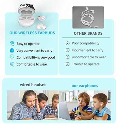 Togetface Kids Wireless Earbuds for Small Ears - Panda Bluetooth Headphones - with Mic and Noise Cancelling, is The Best Christmas, Halloween and Birthday Gift for Kids, Friends, Family and Adults.