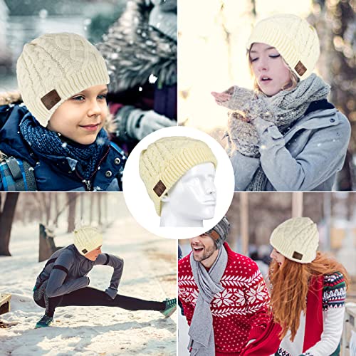 Bluetooth Beanie Hat Unisex Beanie Headset Women Men Boys Girls Gifts Music Hat V5.0 Wireless Headphone Handsfree Earphone with Stereo Speaker Microphone Outdoor Sport Winter Hat Knit Cap (White)