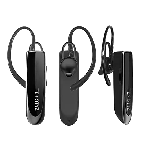 Tek Styz V5.0 CSR Wireless Bluetooth Earpiece for iPhone, Android, Samsung,Laptop,Tablet with Mic, IPX3 Waterproof Headset with CVC 6.0 Dual Noise Cancelling Technology and 24H Talk Time/Playtime