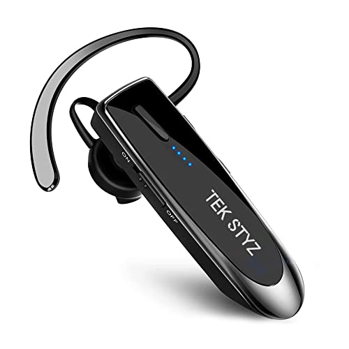 Tek Styz V5.0 CSR Wireless Bluetooth Earpiece for iPhone, Android, Samsung,Laptop,Tablet with Mic, IPX3 Waterproof Headset with CVC 6.0 Dual Noise Cancelling Technology and 24H Talk Time/Playtime