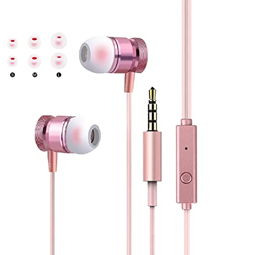 Wired Headphone Metal Earbuds by Amasing Noise Cancelling Stereo Heave Bass Earphones with Micphone Mic，in Ear Headphones Magnetic Design for iPhone 5 6 Pink Samsung LG 3.5 Jack