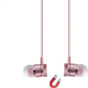 Wired Headphone Metal Earbuds by Amasing Noise Cancelling Stereo Heave Bass Earphones with Micphone Mic，in Ear Headphones Magnetic Design for iPhone 5 6 Pink Samsung LG 3.5 Jack