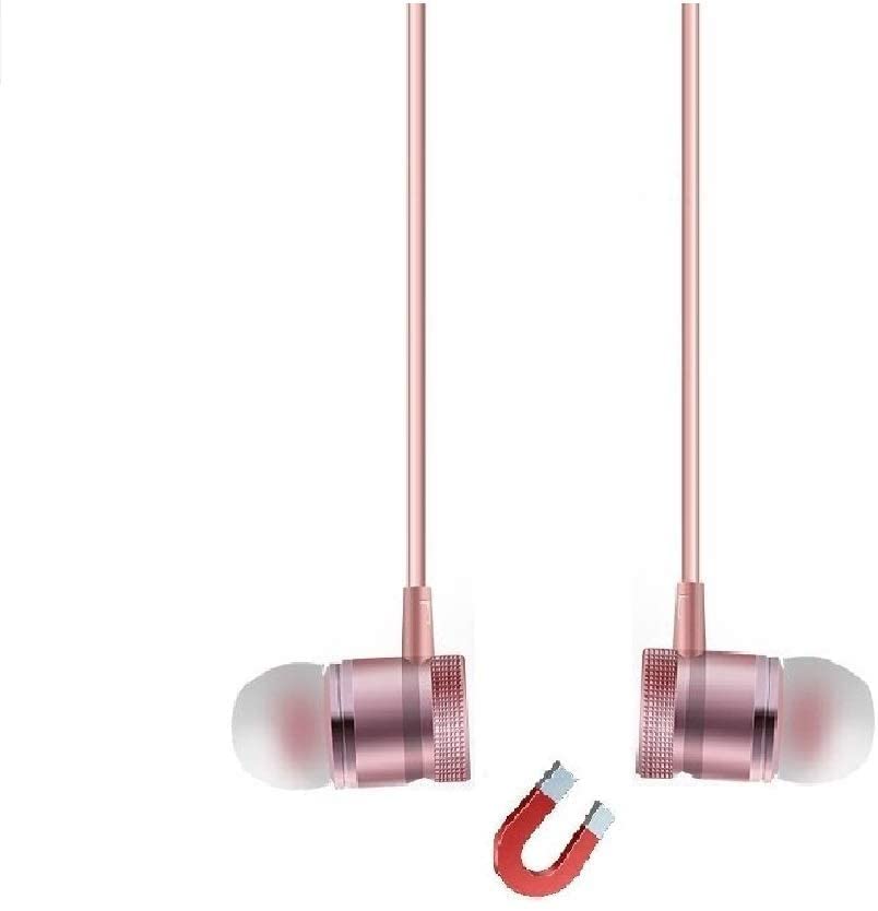 Wired Headphone Metal Earbuds by Amasing Noise Cancelling Stereo Heave Bass Earphones with Micphone Mic，in Ear Headphones Magnetic Design for iPhone 5 6 Pink Samsung LG 3.5 Jack