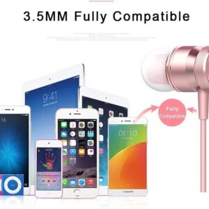 Wired Headphone Metal Earbuds by Amasing Noise Cancelling Stereo Heave Bass Earphones with Micphone Mic，in Ear Headphones Magnetic Design for iPhone 5 6 Pink Samsung LG 3.5 Jack