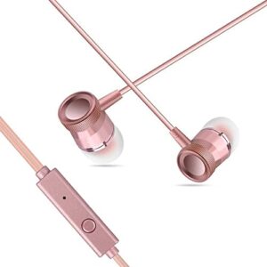 Wired Headphone Metal Earbuds by Amasing Noise Cancelling Stereo Heave Bass Earphones with Micphone Mic，in Ear Headphones Magnetic Design for iPhone 5 6 Pink Samsung LG 3.5 Jack