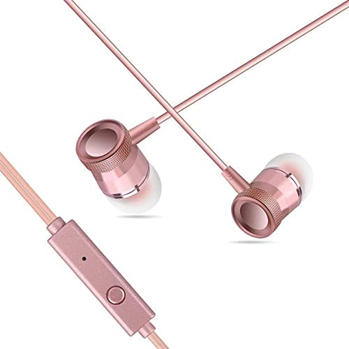 Wired Headphone Metal Earbuds by Amasing Noise Cancelling Stereo Heave Bass Earphones with Micphone Mic，in Ear Headphones Magnetic Design for iPhone 5 6 Pink Samsung LG 3.5 Jack