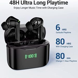 Wireless Earbuds 80H Playtime Noise Canceling Bluethooth Earbuds with Wireless Charging Case in-Ear Earbud with Microphone for Android Cell Phone Gaming Computer Laptop Sport Black