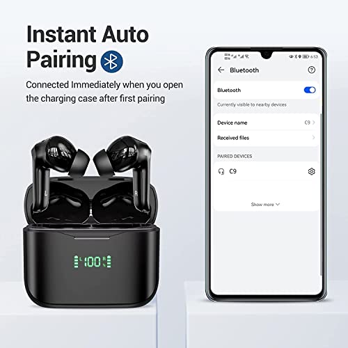 Wireless Earbuds 80H Playtime Noise Canceling Bluethooth Earbuds with Wireless Charging Case in-Ear Earbud with Microphone for Android Cell Phone Gaming Computer Laptop Sport Black