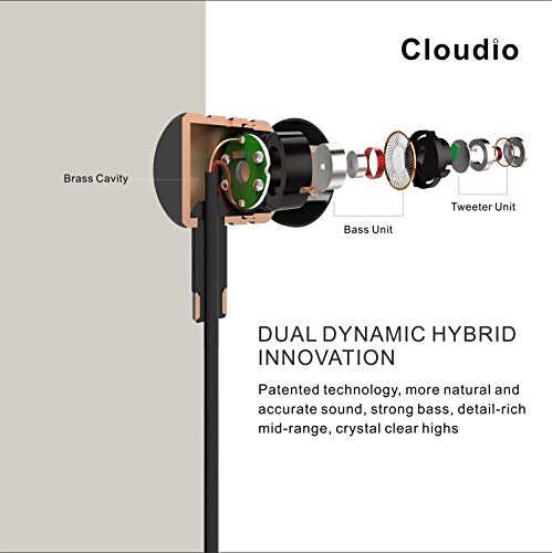 Cloudio D-Cube High Fidelity High Resolution Earphones Dual Driver Hybrid in-Ear Headphones Music Earbuds with Natural Sound, Extra Bass Dive Treble Extension, Noise Cancelling, MIC and Remote, Case