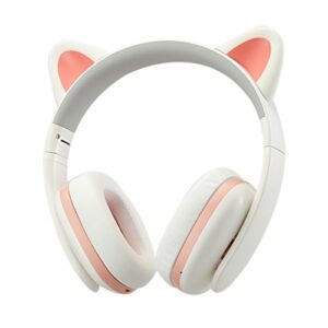 censi music headset headphone creative cat ear stereo over-ear game gaming bass headset noise canceling headband earphone for ipad, pc, iphone and android smartphones (white, wired)