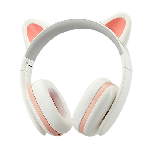 Censi Music Headset Headphone Creative Cat Ear Stereo Over-Ear Game Gaming Bass Headset Noise Canceling Headband Earphone for ipad, PC, iPhone and Android Smartphones (White, Wired)