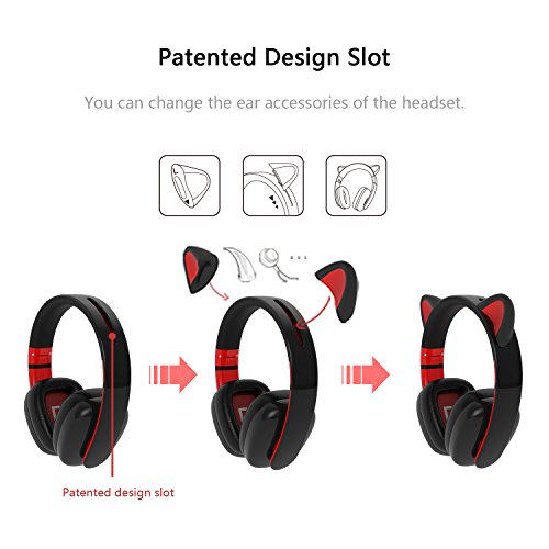 Censi Music Headset Headphone Creative Cat Ear Stereo Over-Ear Game Gaming Bass Headset Noise Canceling Headband Earphone for ipad, PC, iPhone and Android Smartphones (White, Wired)