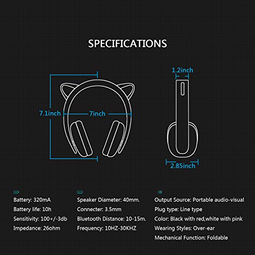 Censi Music Headset Headphone Creative Cat Ear Stereo Over-Ear Game Gaming Bass Headset Noise Canceling Headband Earphone for ipad, PC, iPhone and Android Smartphones (White, Wired)