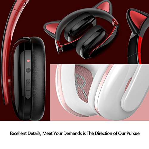 Censi Music Headset Headphone Creative Cat Ear Stereo Over-Ear Game Gaming Bass Headset Noise Canceling Headband Earphone for ipad, PC, iPhone and Android Smartphones (White, Wired)