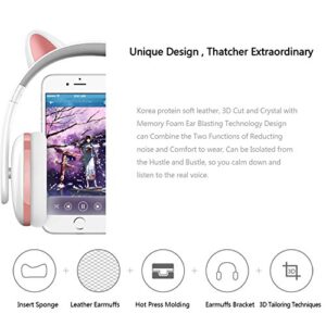 Censi Music Headset Headphone Creative Cat Ear Stereo Over-Ear Game Gaming Bass Headset Noise Canceling Headband Earphone for ipad, PC, iPhone and Android Smartphones (White, Wired)