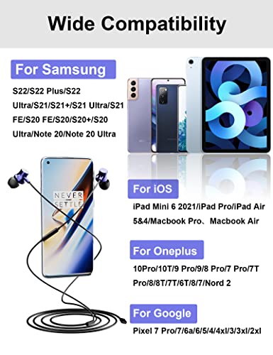 ACAGET USB C Headphones, Magnetic Earbuds for Pixel 7 Pro 6A 6 USB Type C Earphones with Mic Noise Canceling HiFi Stereo Headset for Samsung Galaxy S23 Ultra S22 Plus S21 FE A53 iPad Pro Air Oneplus 9