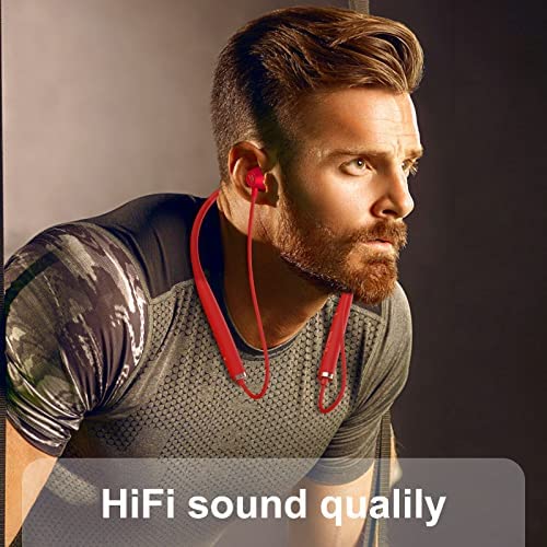 ZAQE Bluetooth Neckband Headphones, Silicone Wireless Bluetooth Headset with Magnetic, 12H Playtime, IPX6 Waterproof Earphones Noise Cancelling for Sports Running Workout Gym, Red