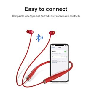 ZAQE Bluetooth Neckband Headphones, Silicone Wireless Bluetooth Headset with Magnetic, 12H Playtime, IPX6 Waterproof Earphones Noise Cancelling for Sports Running Workout Gym, Red